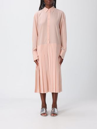 Toteme Robe chemise midi pliss&eacute;e en pure soie avec col classique