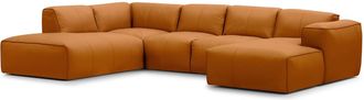 Studio Copenhagen home24 Wohnlandschaft Braun Echtleder Neka 325 x 71 x 235cm Longchair davorstehend rechts / Ottomane links Modern