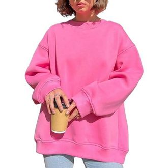 Generic Chandail en polaire surdimensionn&eacute; &agrave; manches longues pour femmes, coupe d&eacute;contract&eacute;e, col rond, &eacute;paules tombantes, blanc, taille L pour le quotidien, 