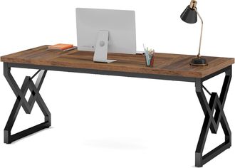 Tribesigns Schreibtisch, Großer 160cm Bürotisch mit extra verdickter Holzplatte und Metallgestell, Industriell Computertisch Chefschreibtisch für Home Office, Ru