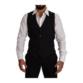 Dolce & Gabbana Dunkelblaue Gestreifte Wollweste - - Suits - Herren - Blau - M