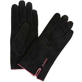 SNUGRUGS Gants en daim pour femme avec doublure en polaire et noeud, Gants Hiver, Noir, Large