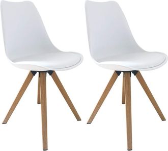 Byliving Esszimmerstuhl KIRA / 2er Set/Sitzschale weiß/Sitzpolster Kunstleder weiß/Gestell Metall Eiche-Optik hell-braun/Esszimmerstuhl/Wohnzimmerstuhl/B 48, H