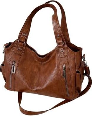 Generic Sac à main pour femme - Grande capacité - Sac fourre-tout Stylsih - En cuir souple - Pour femme, marron, Taille unique