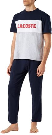 Lacoste Herren Pyjama 4H9925, Männer Schlafanzug,Set aus Langer Hose und Kurzarm-Shirt,Grau,M