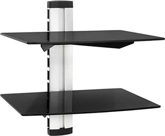 TecTake Étagère Murale 2 Niveaux pour Lecteur DVD, Blu Ray, Console de Jeux, Etagere Murale en Verre, 45 x 42 x 33 cm, Étagère Rangement Accessoires Audio Vid