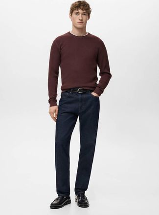 Mango Pull coton maille fine c&ocirc;tel&eacute;e bordeaux - Homme - XXL - MANGO MAN