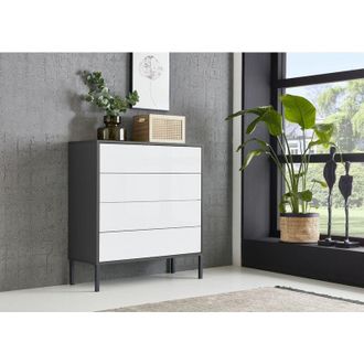 BMG M&ouml;bel BMG M&ouml;bel Kommode Mailand 3, grifflos, Metallf&uuml;&szlig;e, Anthrazit/ Wei&szlig;
