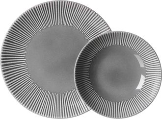 Ritzenhoff & Breker Banda Tafelservice 12-teilig, Speiseteller (27 cm) und Suppenteller (20 cm) mit Streifen-Relief, Minimalistisches Geschirr in Coupe-Form, Sp&uuml;lmaschine