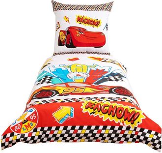 JACK Renforcé Wende Bettwäsche 2 TLG. 135x200cm Cars Champ Disney Rot Auto Reißverschluss