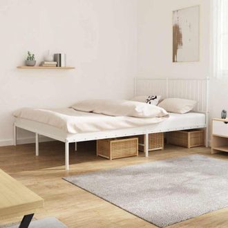 vidaXL Cadre de lit m&eacute;tal avec t&ecirc;te de lit blanc 160x200 cm