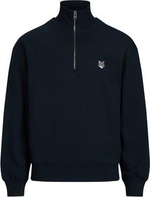 Maison Kitsun&eacute; Sweat &agrave; col montant zipp&eacute; et patch brod&eacute; en coton m&eacute;lang&eacute;