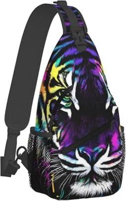 Generic Durable Sacoche Tactique Art du tigre &agrave; lencre n&eacute;on Splash Sacs Poitrine Casual Sac DEpaule pour Randonn&eacute;e Homme Cyclisme