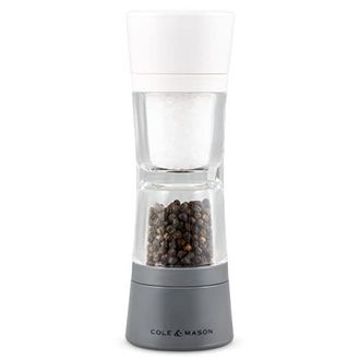 Cole & Mason Lincoln Salzmühle Pfeffermühle Kombination, Gewürzmühle, Keramikmahlwerk, Grau/Weiß, Duo Mühle, Acryl, 190mm