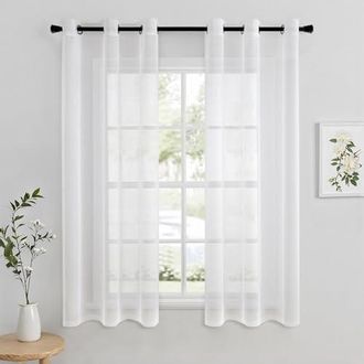 Miulee 2 Panneaux Couleur Pure Rideaux De Fen&ecirc;tre Transparents Lisse &Eacute;l&eacute;gant Panneaux Voile De Fen&ecirc;tre Rideaux Traitement pour Chambre Salon &agrave; Oeillets 102x1