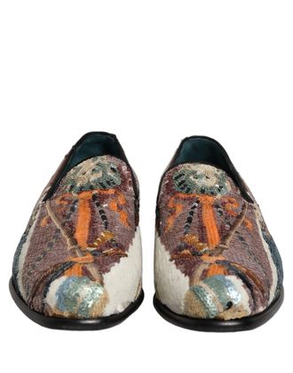 Dolce & Gabbana Mens Multicolor Embroidered Sequin Loafers Shoes Leather