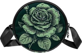 Generic Sac &agrave; bandouli&egrave;re Circle pour femme, petit sac &agrave; bandouli&egrave;re vert et noir, avec fermeture &eacute;clair, bretelles r&eacute;glables, sac &agrave; main rond d&eacute;contract&eacute; pou