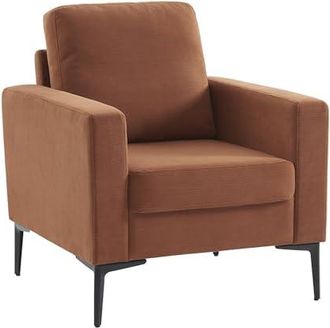 Sweeek Fauteuil en Velours côtelé Terracotta - Bjorn - Canapé 1 Place Fixe Droit Pieds métal