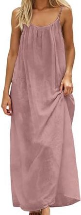 Generic Robe de vacances pour femme - Grande taille - L&eacute;g&egrave;re - Robe longue d&eacute;t&eacute; - Dos profond - D&eacute;contract&eacute;e - Boho - Plage - M&eacute;lange de coton doux - Robe dos