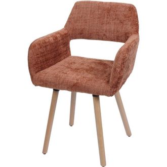 Hhg Chaise de salle &agrave; manger 867 ii, chaise de cuisine chaise rembourr&eacute;e, bois tissu/textile chenille (465g/m&sup2;) mvg, terracotta
