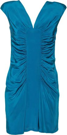 Elie Saab robe fronc&eacute;e en soie &agrave; col v pre-owned - Bleu