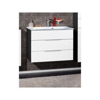 Fackelmann KARA Badm&ouml;bel Set 2-teilig, 80 cm, Anthrazit/Wei&szlig;, Glas wei&szlig;, 2 Schubladen-08006