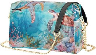 Mnsruu Sacs à bandoulière pour femme, sac à main en cuir aquarelle tortue, corail, océan, sac à main