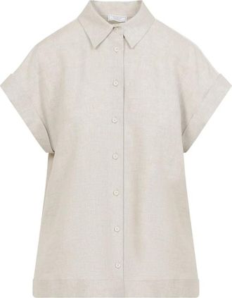 PESERICO Femme, Blouses et Chemises, Beige, Taille: 42 FR Chemise &agrave; Manches Courtes en Lin