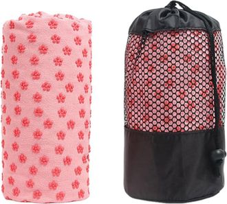 Generic Yogamatten-Handtuch mit Netztasche, rutschfest, schwei&szlig;absorbierend, Hot-Yoga-Handtuch (Rosa)