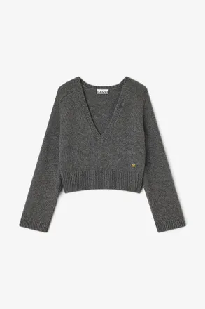 Ganni gemischt Dunkelgrauer Pullover mit V-Ausschnitt Wolle - Gr&ouml;&szlig;e XXS