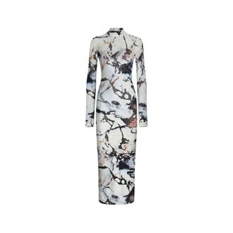 Roberto Cavalli Marmor-Print Langarm Midi Kleid - - Dresses - Damen - Mehrfarbig - M