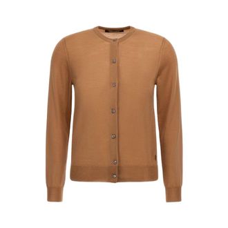 Roberto Cavalli Femme, Pulls, Brun, Taille: 38 FR Cardigan en Laine Luxueux avec Logo Monogramme