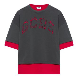 GCDS Patch Logo Solarized T-Shirt - - Tops - Damen - Grau - L