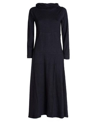 vishes Maxikleid Damen Maxi-Kleid Baumwolle Casual Rollkragen mit Tasche Alternative Bekleidung, Ethno, Hippie, Retro Style