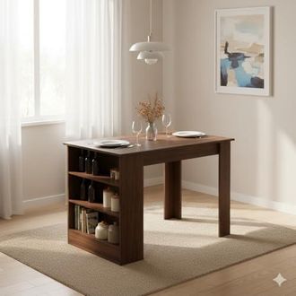 Furniture R Esstisch, Essgruppen, K&uuml;chentisch f&uuml;r 2-4 Personen mit 3 offenen Weinregalen, f&uuml;r kleine R&auml;ume, Esszimmer, K&uuml;che, 110 x 70 x 75 cm, Braun