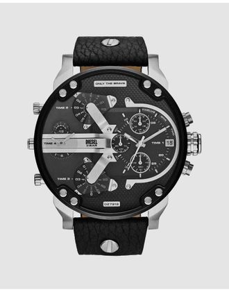 Diesel Herren Mr. Daddy 2.0 Multifunktionsuhr aus schwarzem Leder in Schwarz