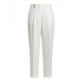 PESERICO Femme, Pantalons, Blanc, Taille: 34 FR Pantalon Gabardine en Lin Pur