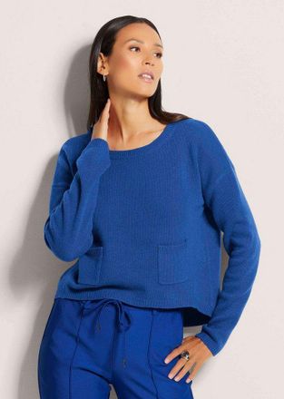 Madeleine Strickpullover Wollpullover mit U-Boot-Ausschnitt Herbstsweater mit Rippstrick-Details, aufgesetzten Taschen, Langarm