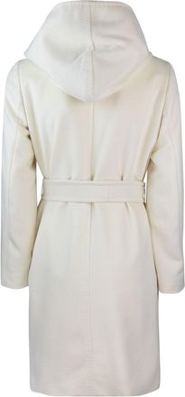 Max Mara Virgin Wool Hooded Coat - White