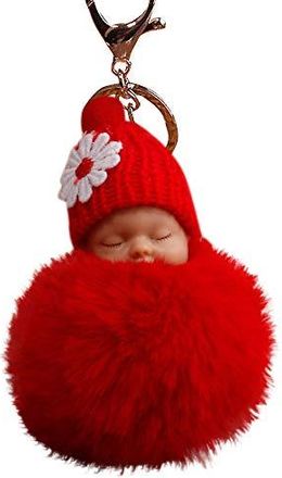 Generic Pendentif b&eacute;b&eacute; fourrure cha&icirc;nes pompon porte-cl&eacute;s mignon poup&eacute;e cl&eacute; charme dormir porte-cl&eacute;s Portefeuille De Porte-cl&eacute;s (Red, One Size)