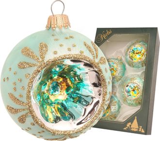 Krebs Glas Lauscha Weihnachtsdekoration/Christbaumschmuck aus Glas - Dekor. Reflektor - Menge: 4 Stück - Farbe: Lind-Grün - Größe: ca. 7 cm