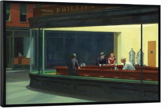 artboxONE Poster mit schwarzem Rahmen 75x50 cm Städte Nighthawks - Bild Edward Hopper Architektur Buildings