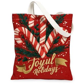 Generic Sacs fourre-tout en toile de vacances, motif canne &agrave; sucre dorge, sacs d&eacute;picerie r&eacute;utilisables, vintage, l&eacute;gers, lavables avec bandouli&egrave;re pour voyage