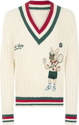 Philipp Plein Homme, Pulls, Beige, Taille: M V-Neck Pullover Plein Tennis