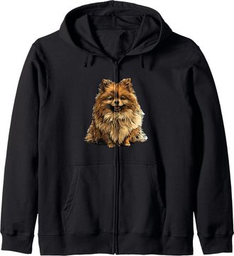 Whyitsme Design Illustration eines orangefarbenen pommerschen Hundes Kapuzenjacke