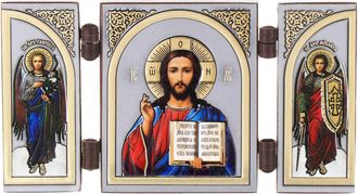 NKlaus Jesus Christus - Ikone Triptychon Christlich - Holz Reise Altar Ikonografie 16828