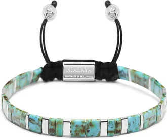 Nialaya Homme, Accessoires, Gris, Taille: M Mens Bracelet with Marbled Turquoise and Silver Miyuki Tila Beads