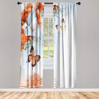 Abakuhaus Blumen Vorhänge, Natur Themen Monarch Schmetterlinge fliegen Lily auf dem Lake Therapy Spa, Fensterbehandlungen 2 Panel Set für Wohnzimmer Schlafzimme