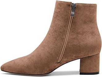 Castamere Femmes Bloc Chunky Bas Kitten Talon Heel Fermé Pointu Bout Bottines Slip-on Fermeture à Glissière Bureau Classique Dress Bottes Marron 38 EU