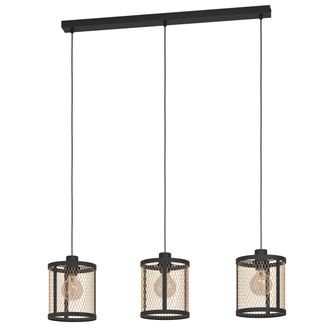 Eglo H&auml;ngelampe Dellow, Industrial Pendelleuchte &uuml;ber Esstisch, 3-flammige Gitter Lampe h&auml;ngend, Deckenlampe aus Metall in Schwarz und Messing, E27 Fassung
